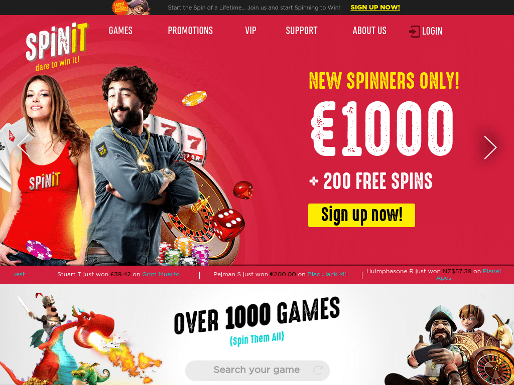 Spinit casino $1000 bonus + 200 free spins | claim it today!